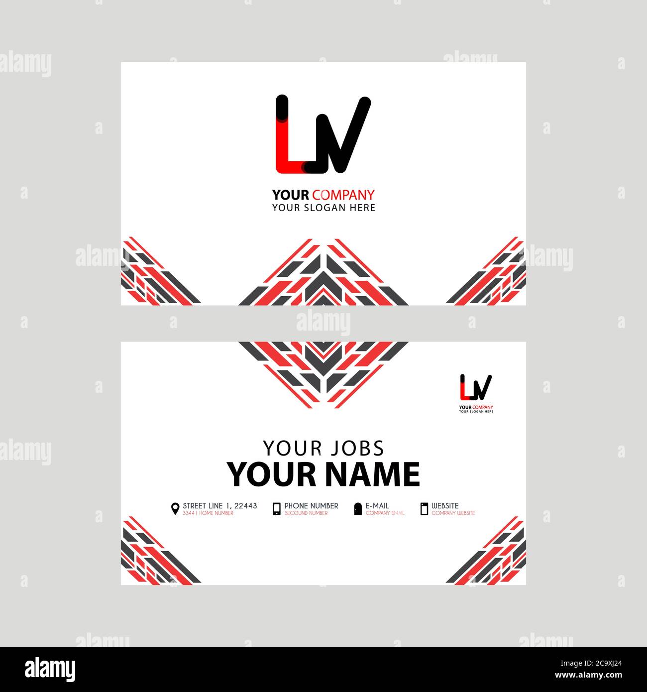 Horizontal name card with LV logo Letter and simple red black and ...