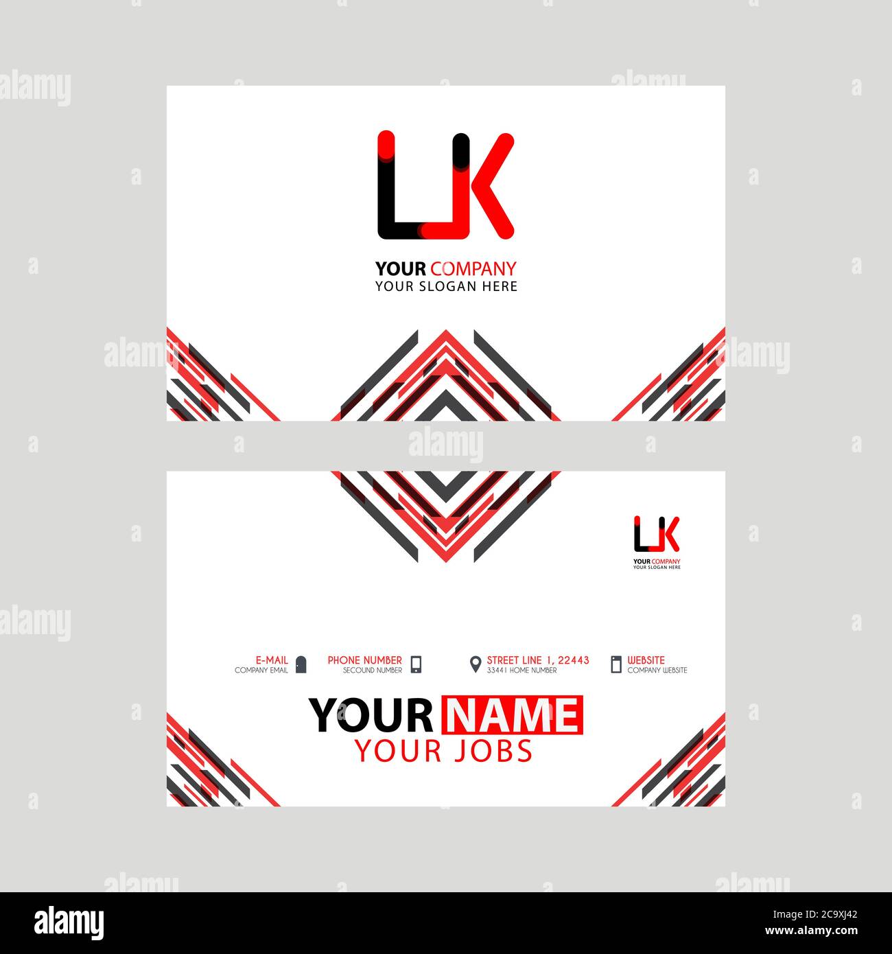 Horizontal name card with LK logo Letter and simple red black and ...