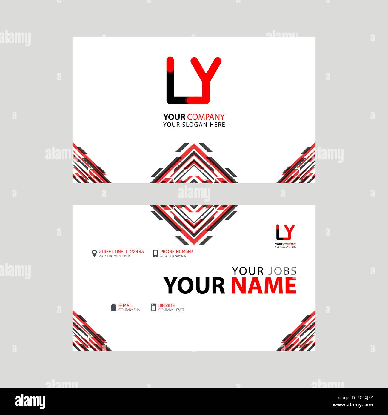 Horizontal name card with LY logo Letter and simple red black and ...