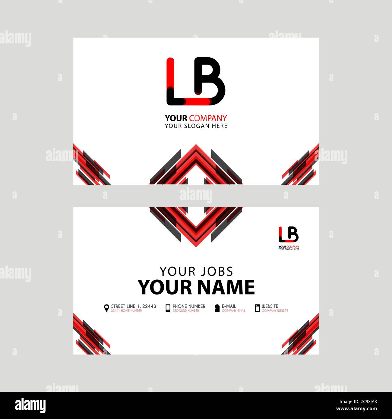 Horizontal name card with LB logo Letter and simple red black and ...