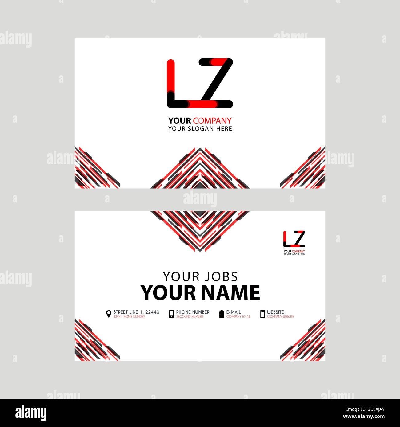 Horizontal name card with LZ logo Letter and simple red black and ...