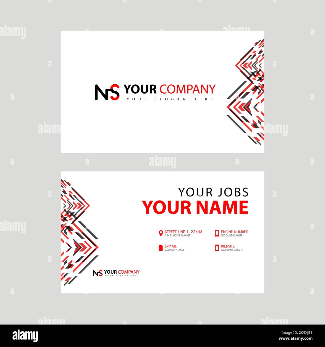 Business card template in black and red. with a flat and horizontal ...