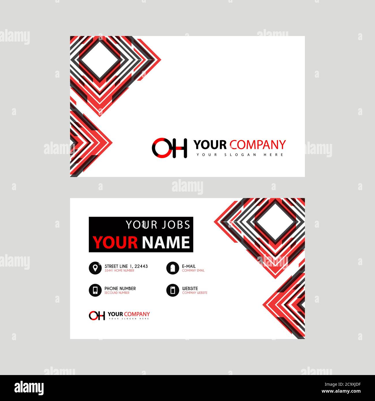 Letter OH logo in black which is included in a name card or simple ...