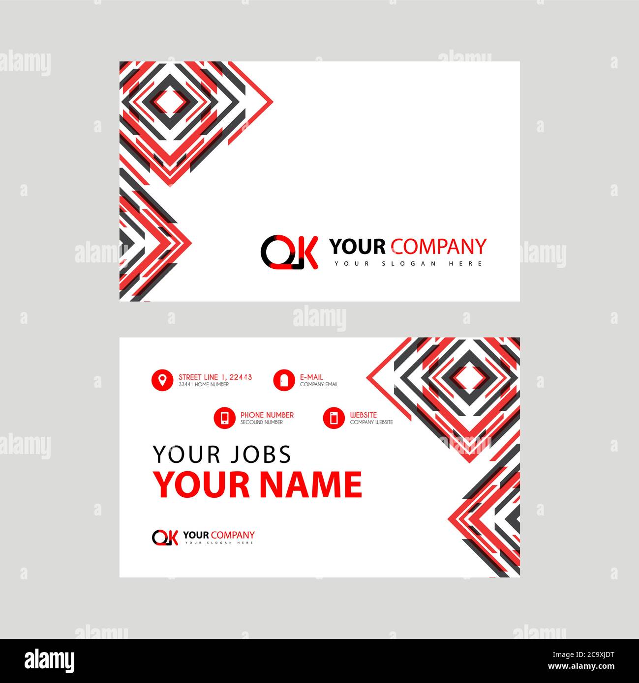 Letter OK logo in black which is included in a name card or simple ...