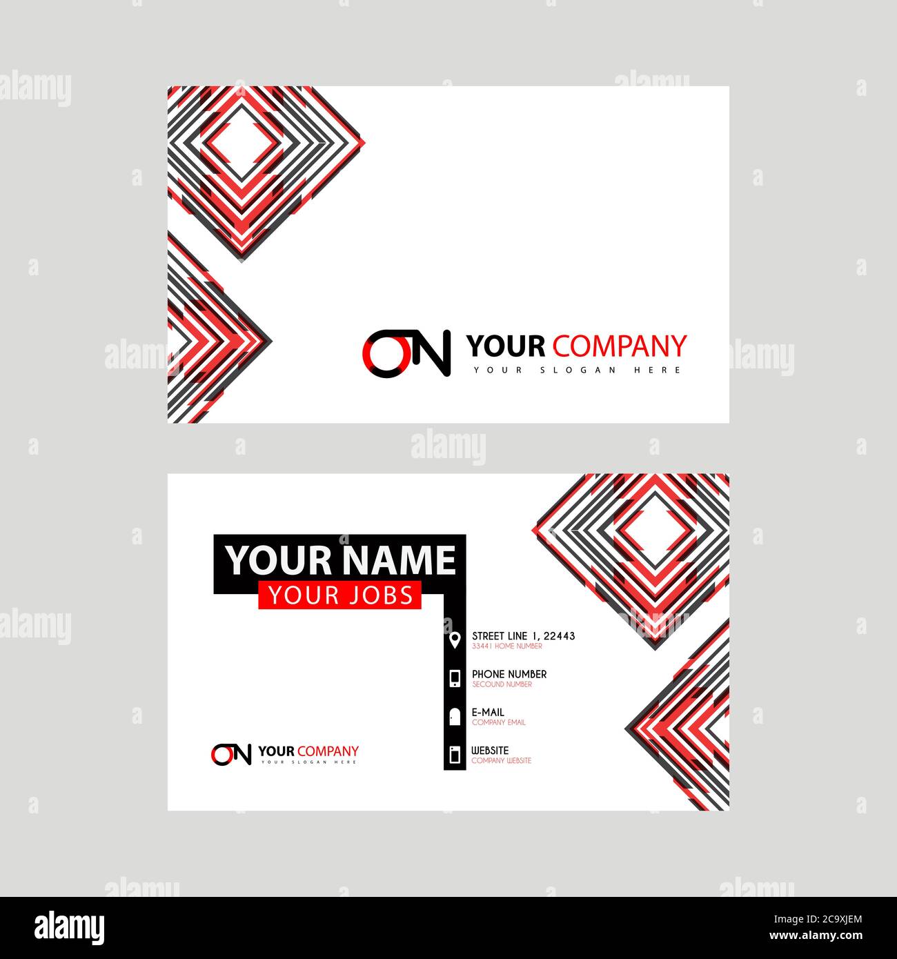 Letter ON logo in black which is included in a name card or simple ...