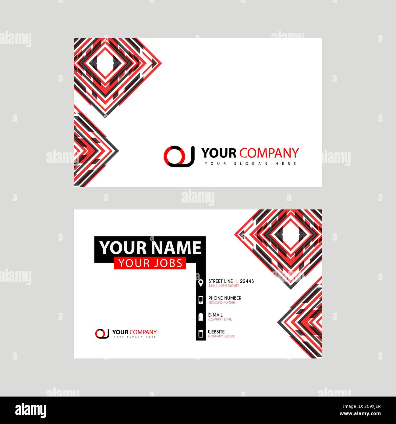 Letter OJ logo in black which is included in a name card or simple ...