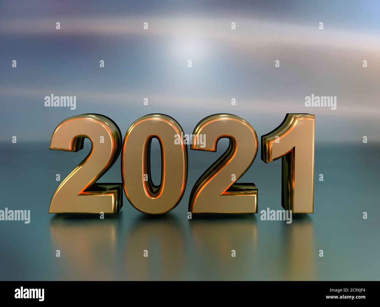 Golden steel number 2021 with reflections, 3d rendering Stock Photo - Alamy
