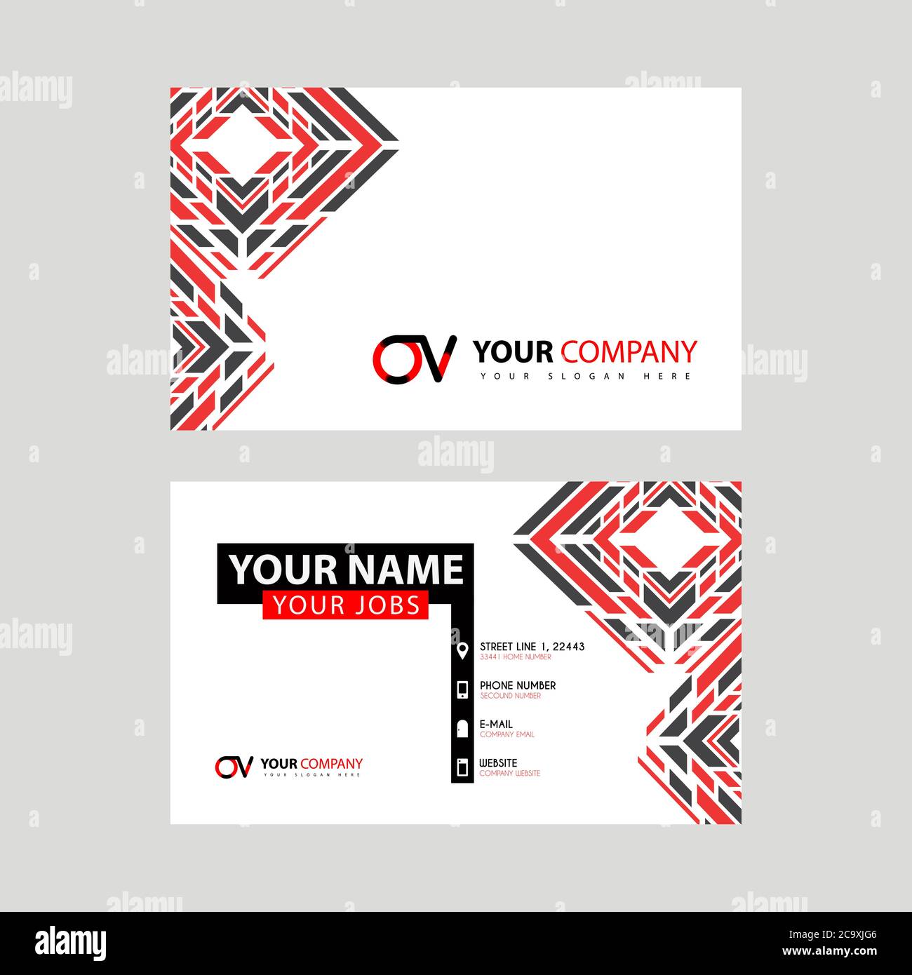 Letter OV logo in black which is included in a name card or simple ...