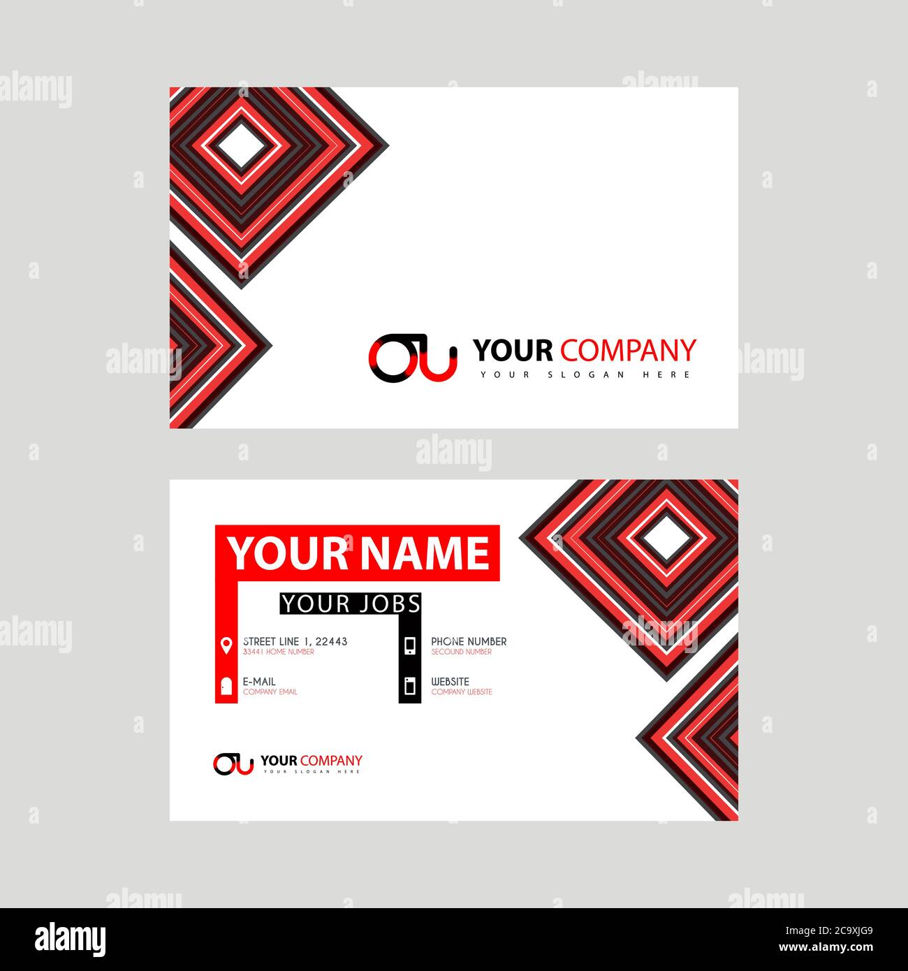 Letter OU logo in black which is included in a name card or simple ...