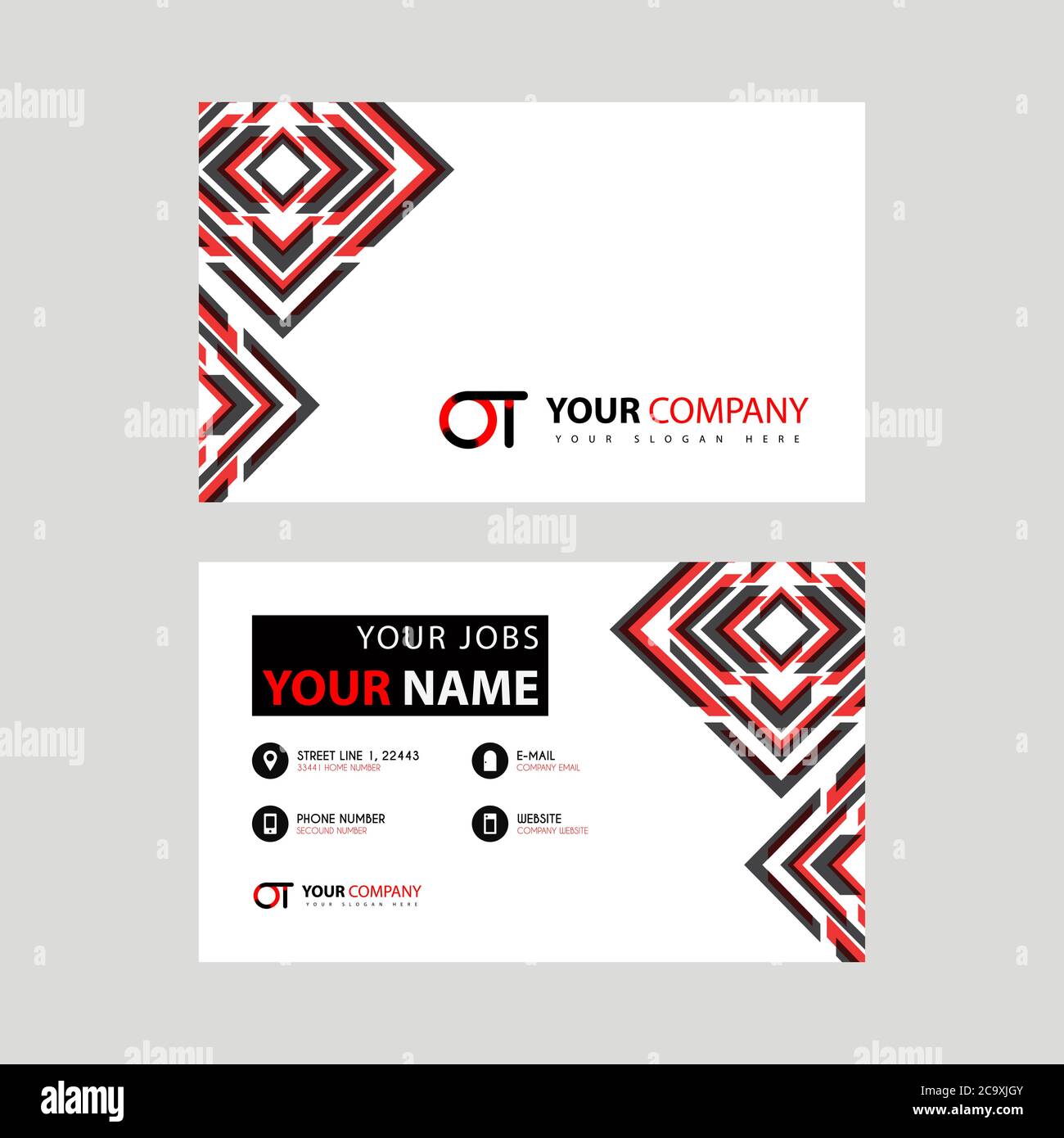 Letter OT logo in black which is included in a name card or simple ...