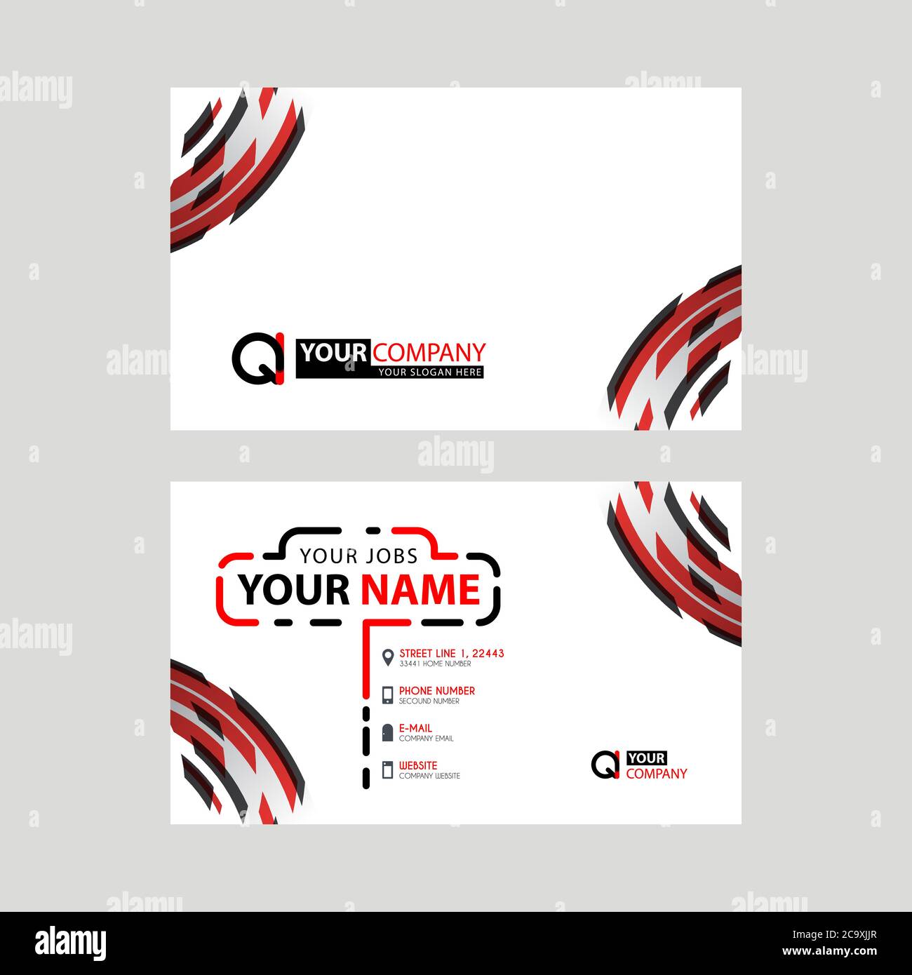 Modern simple horizontal design business cards. with QI Logo inside and ...