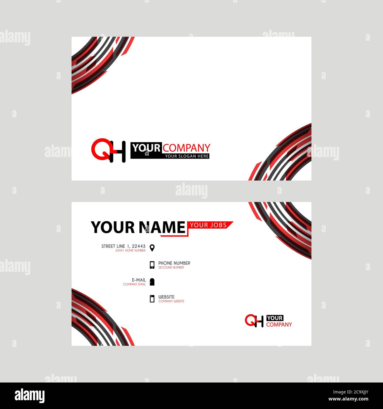 Modern simple horizontal design business cards. with QH Logo inside and ...
