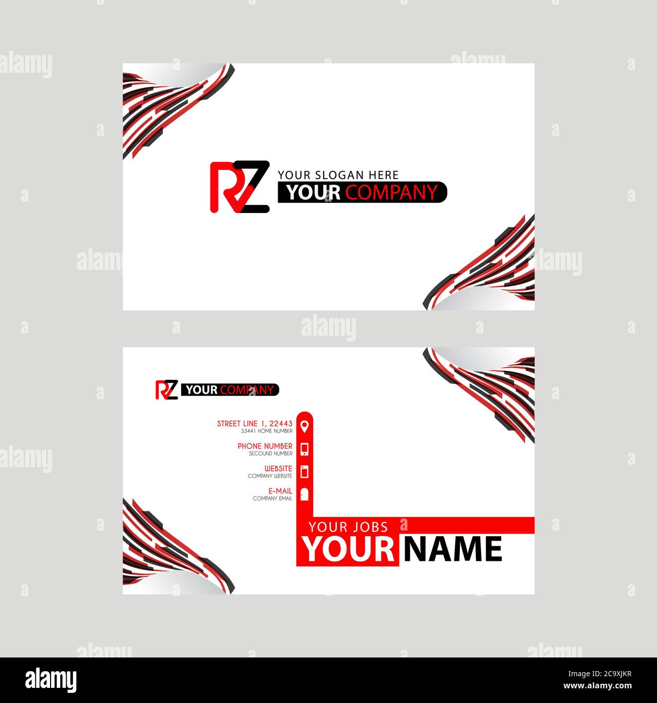 Logo RZ design with a black and red business card with horizontal and ...