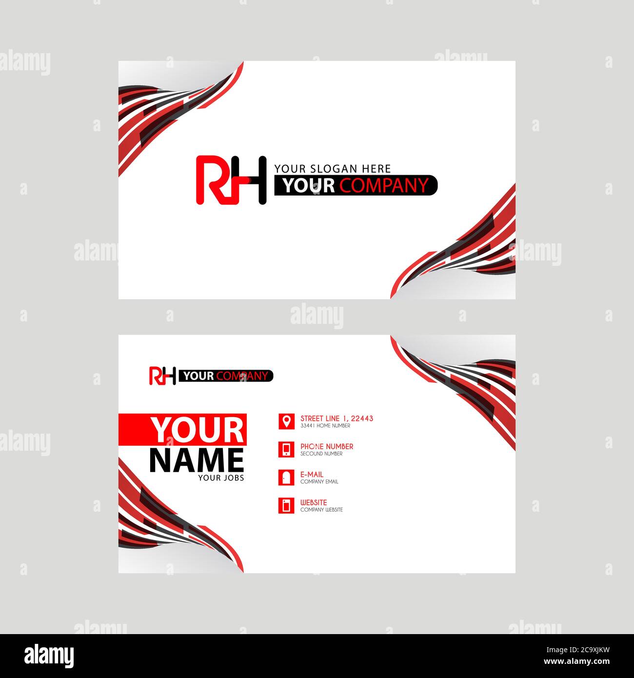 Logo RH design with a black and red business card with horizontal and ...