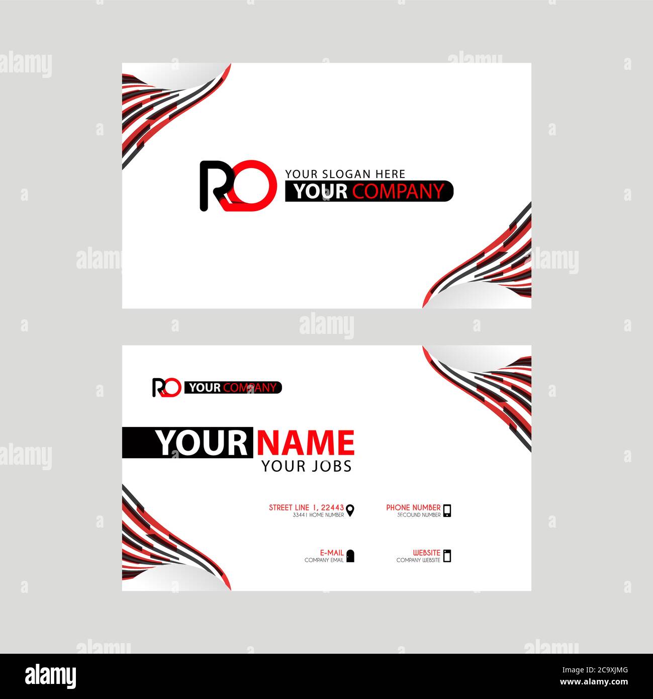 Logo RO design with a black and red business card with horizontal and ...