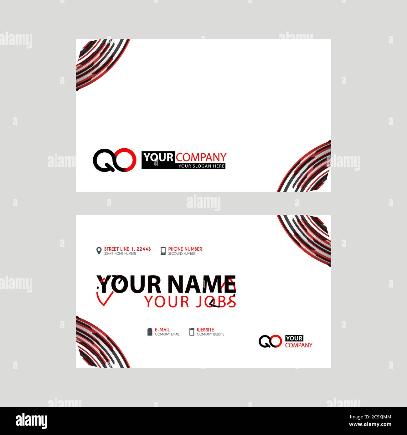 Modern simple horizontal design business cards. with QO Logo inside and ...