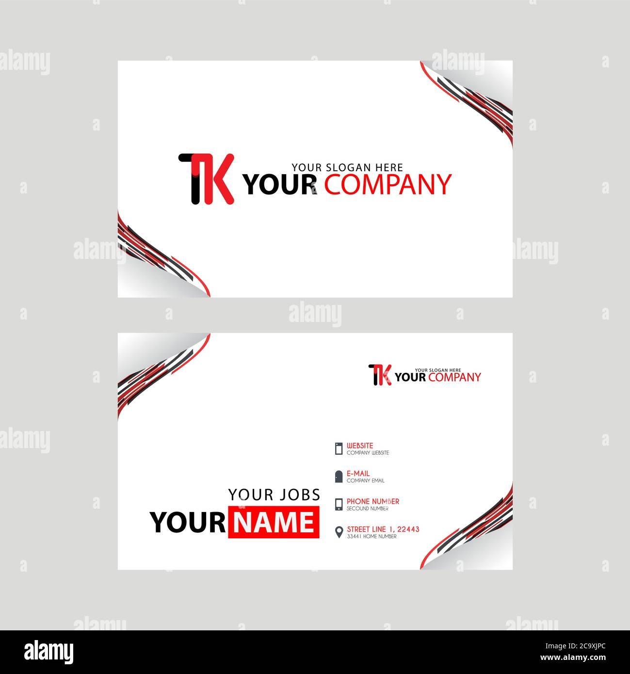 The TK logo on the red black business card with a modern design is ...