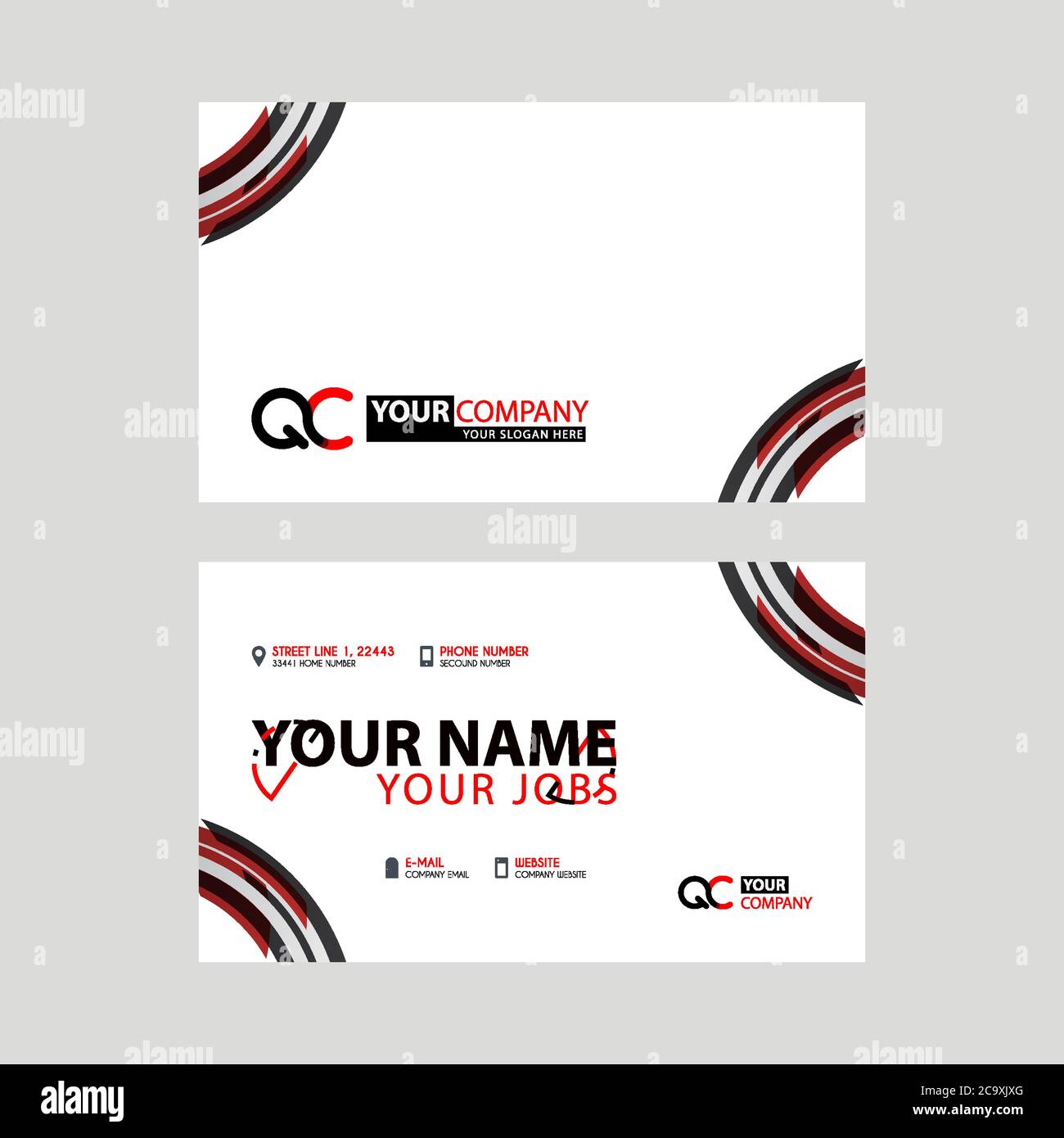 Modern simple horizontal design business cards. with QC Logo inside and ...