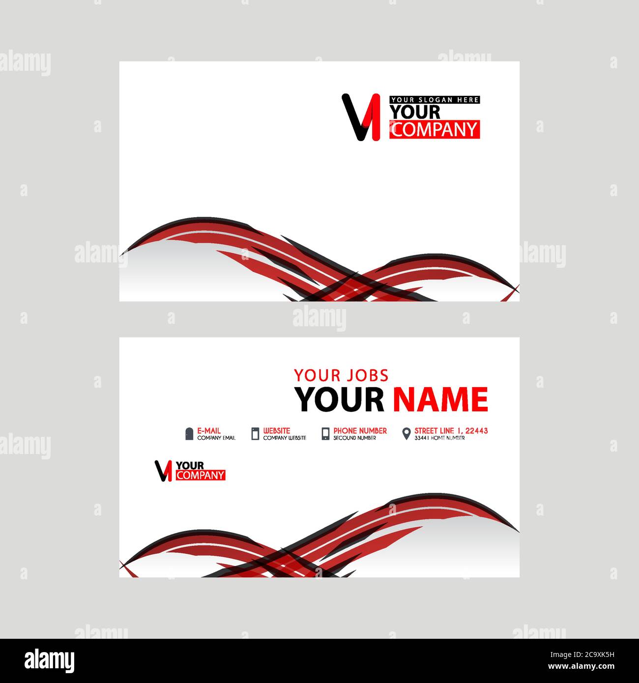 Horizontal name card with VI logo Letter and simple red black and ...