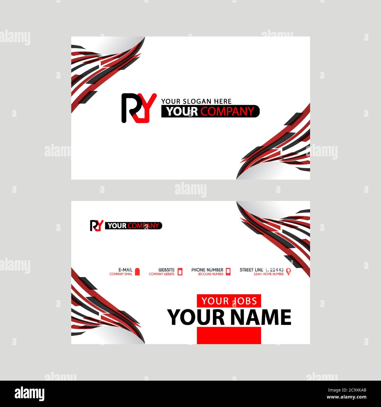 Logo RY design with a black and red business card with horizontal and ...