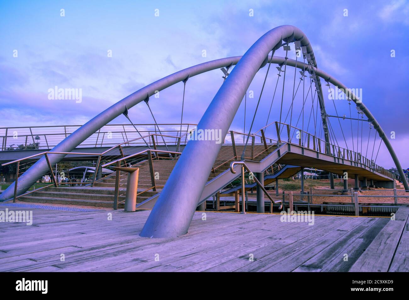 Frankston footbridge over Kananook creek at dusk. Melbourne, Australia ...