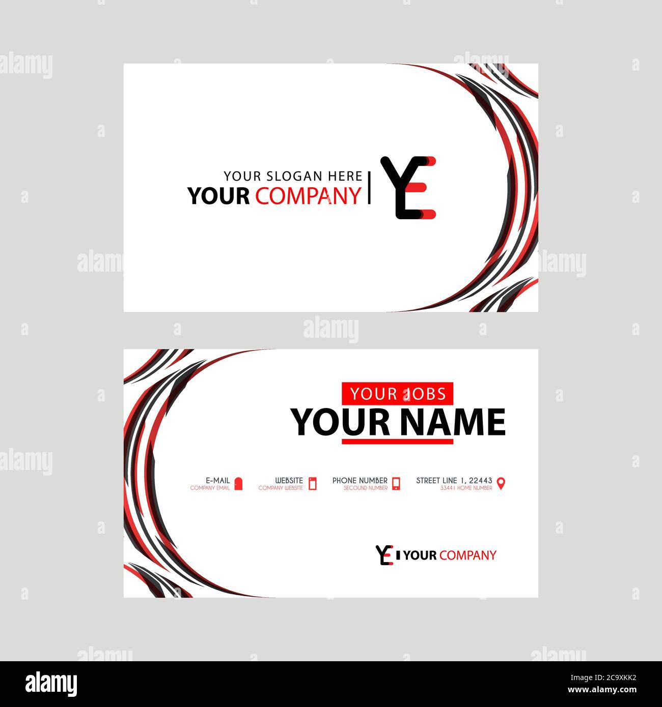 Letter YE logo in black which is included in a name card or simple ...