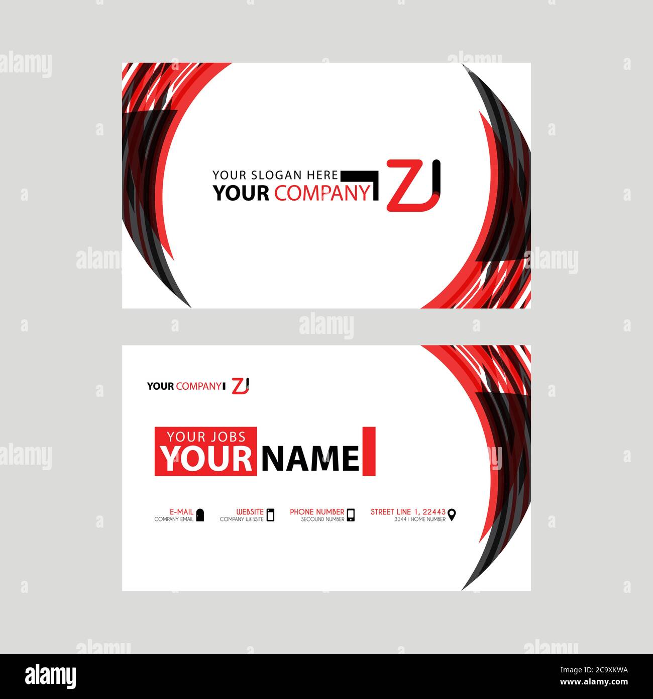 Modern business card templates, with ZJ logo Letter and horizontal ...