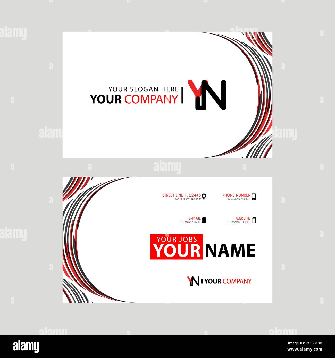 Letter YN logo in black which is included in a name card or simple ...