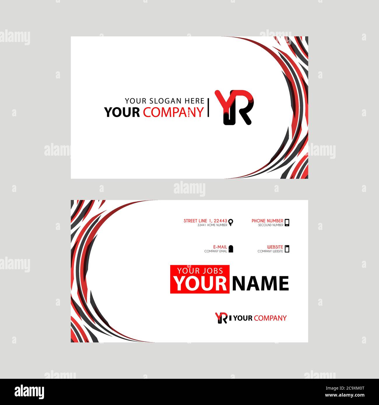 Letter YR logo in black which is included in a name card or simple ...