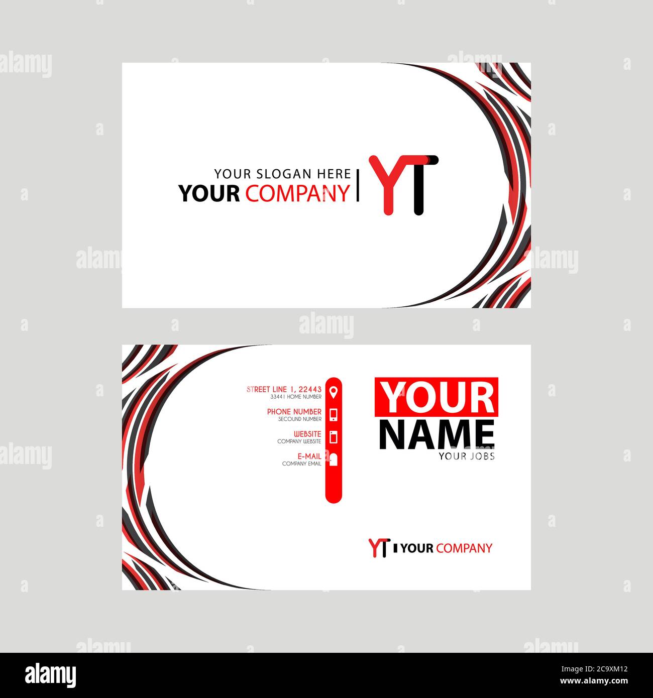 Letter YT logo in black which is included in a name card or simple ...