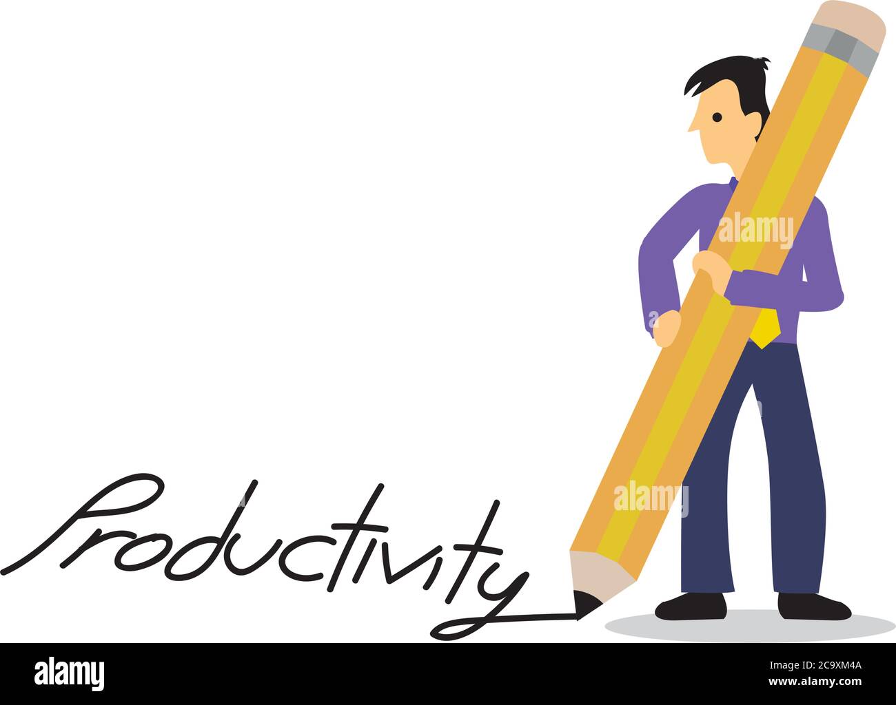 Businessman writes productivity word with his giant pencil. Concept of ...