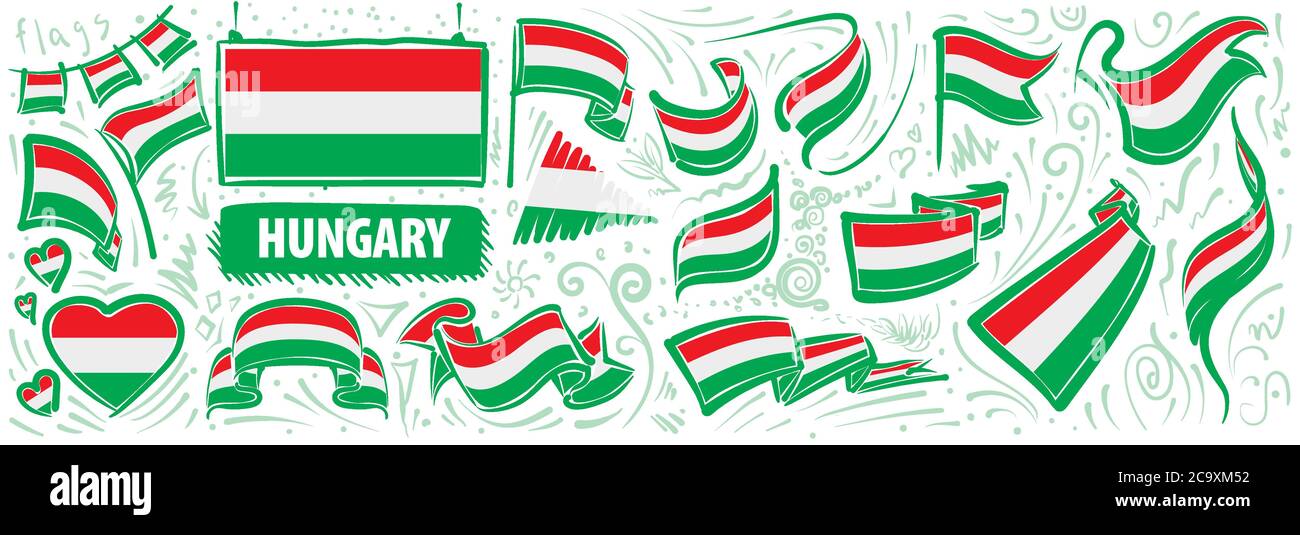 Vector set of the national flag of Hungary in various creative designs ...