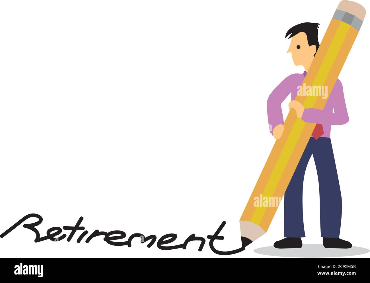 Businessman write retirement with his giant pencil. Concept of ...
