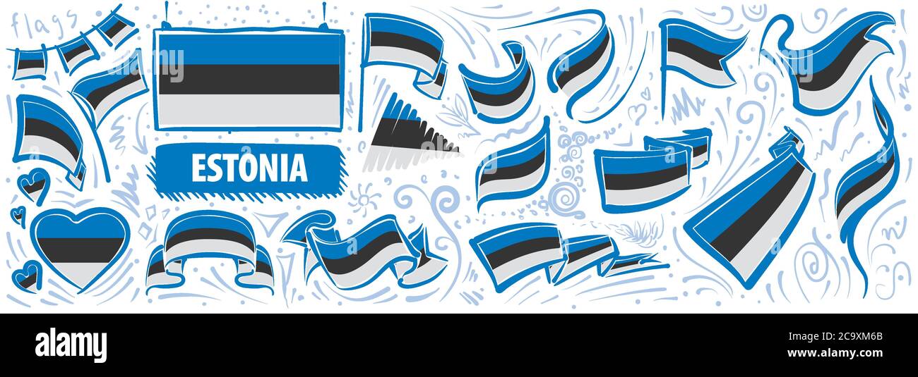Vector set of the national flag of Estonia in various creative designs ...