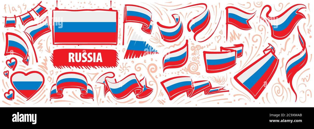 Vector set of the national flag of Russia in various creative designs ...