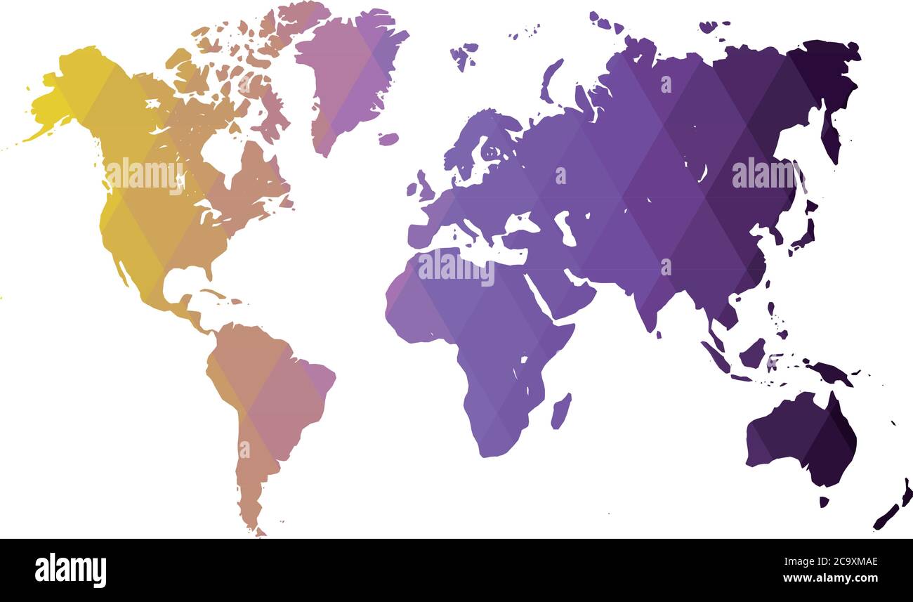 Map of World. Yellow-violet low poly gradient of rhombus shapes. Modern ...