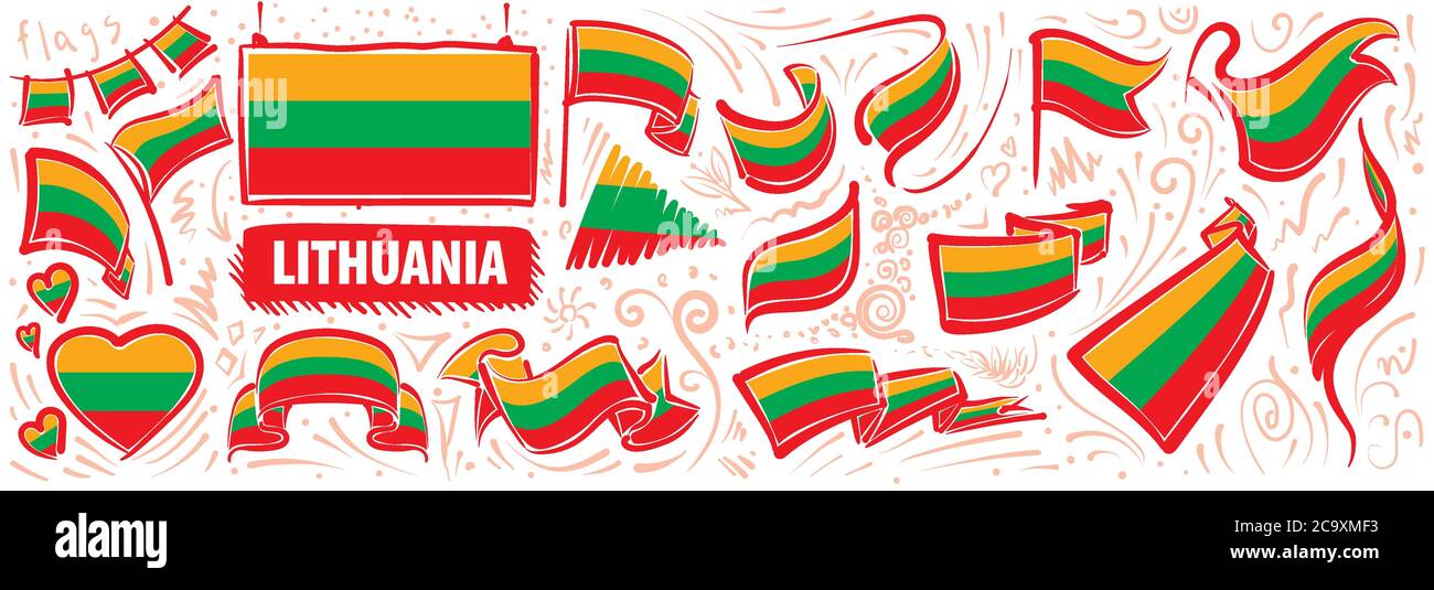 Vector set of the national flag of Lithuania in various creative ...