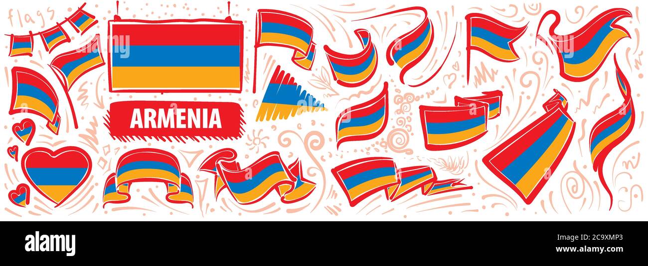 Vector set of the national flag of Armenia in various creative designs ...