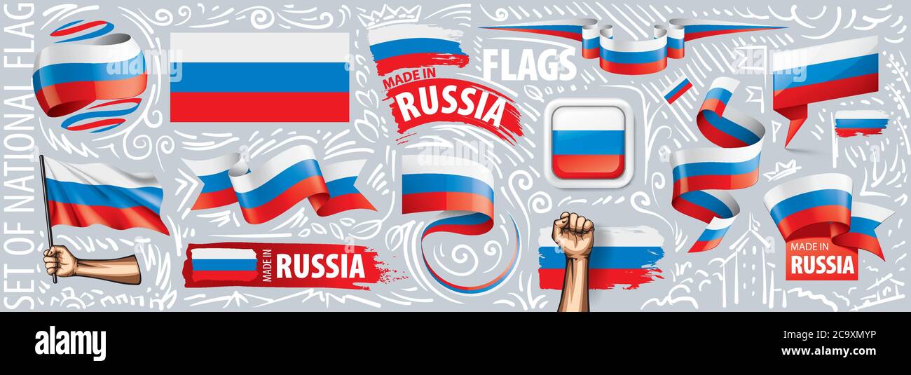 Vector set of the national flag of Russia in various creative designs ...