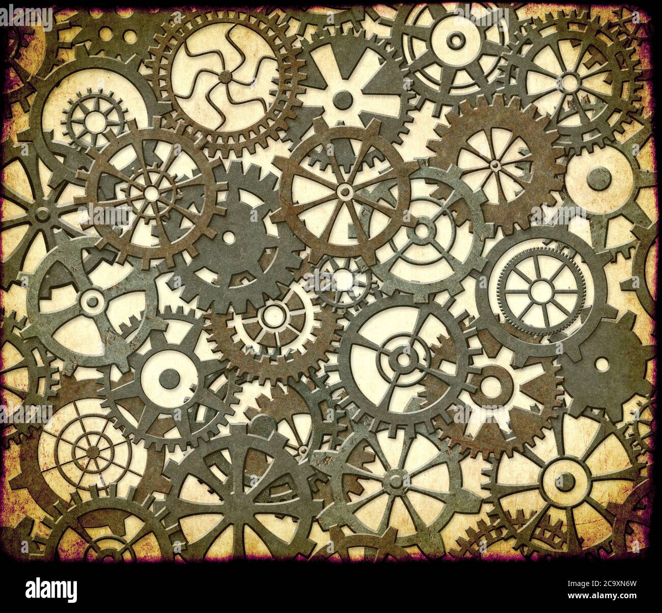 Grunge background with paper texture and metallic frame with vintage ...