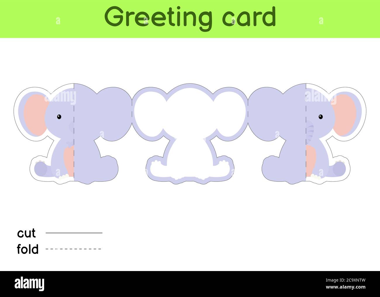 Cute elephant fold-a-long greeting card template. Great for birthdays ...