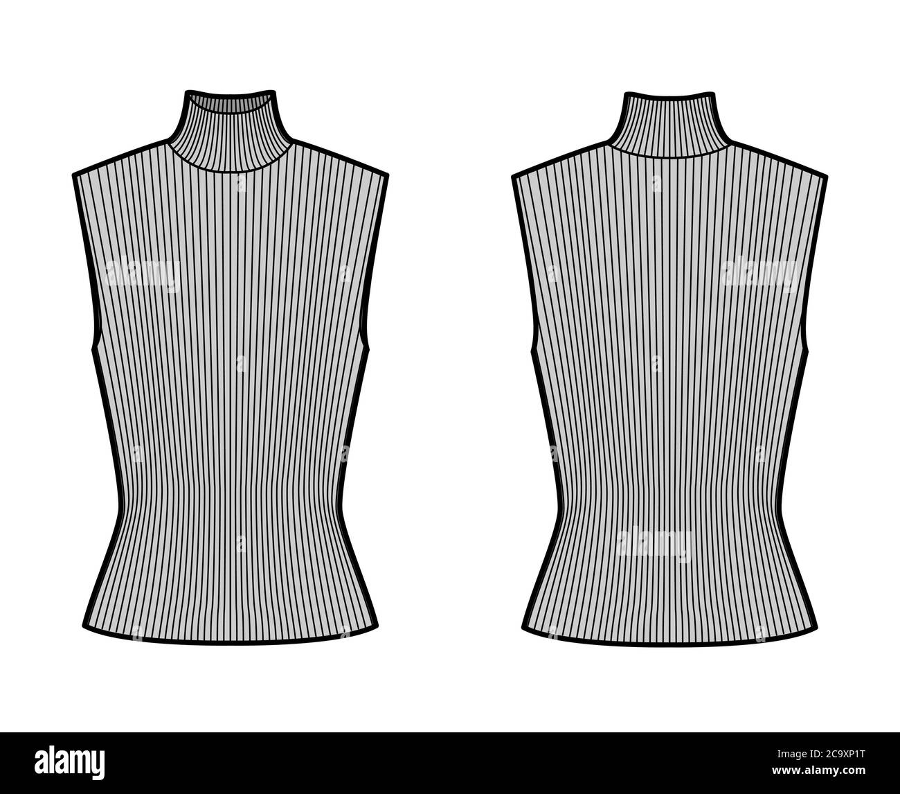 Turtleneck rib sweater technical fashion illustration with fitted body ...