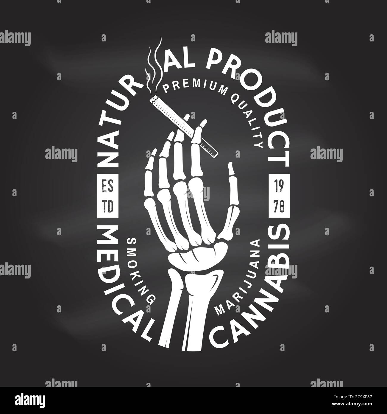 Medical cannabis badge, label with skeleton hand, smoking marijuana on ...