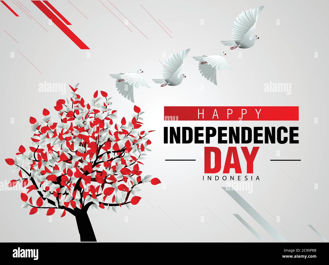 happy independence day indonesia 17th august. pigeon flying with flag ...
