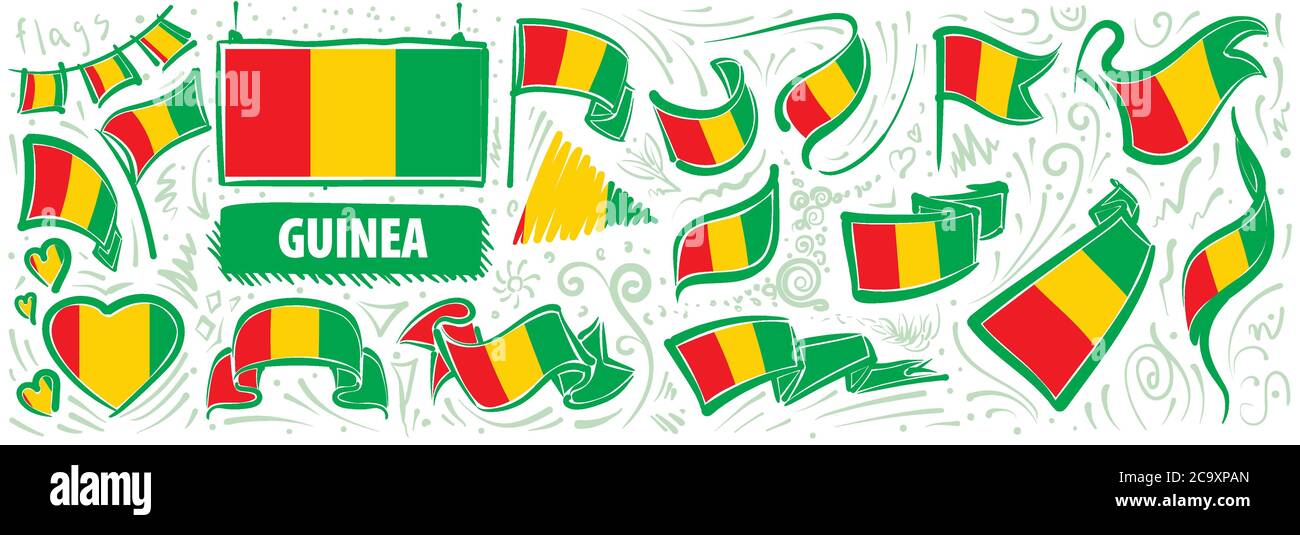Vector set of the national flag of Guinea in various creative designs ...