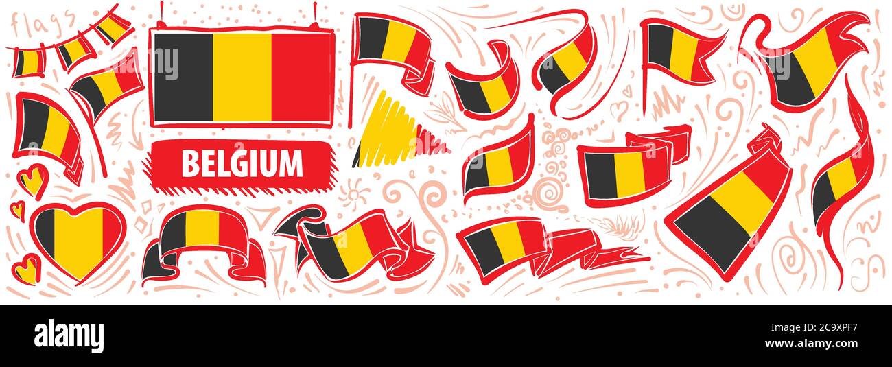 Vector set of the national flag of Belgium in various creative designs ...