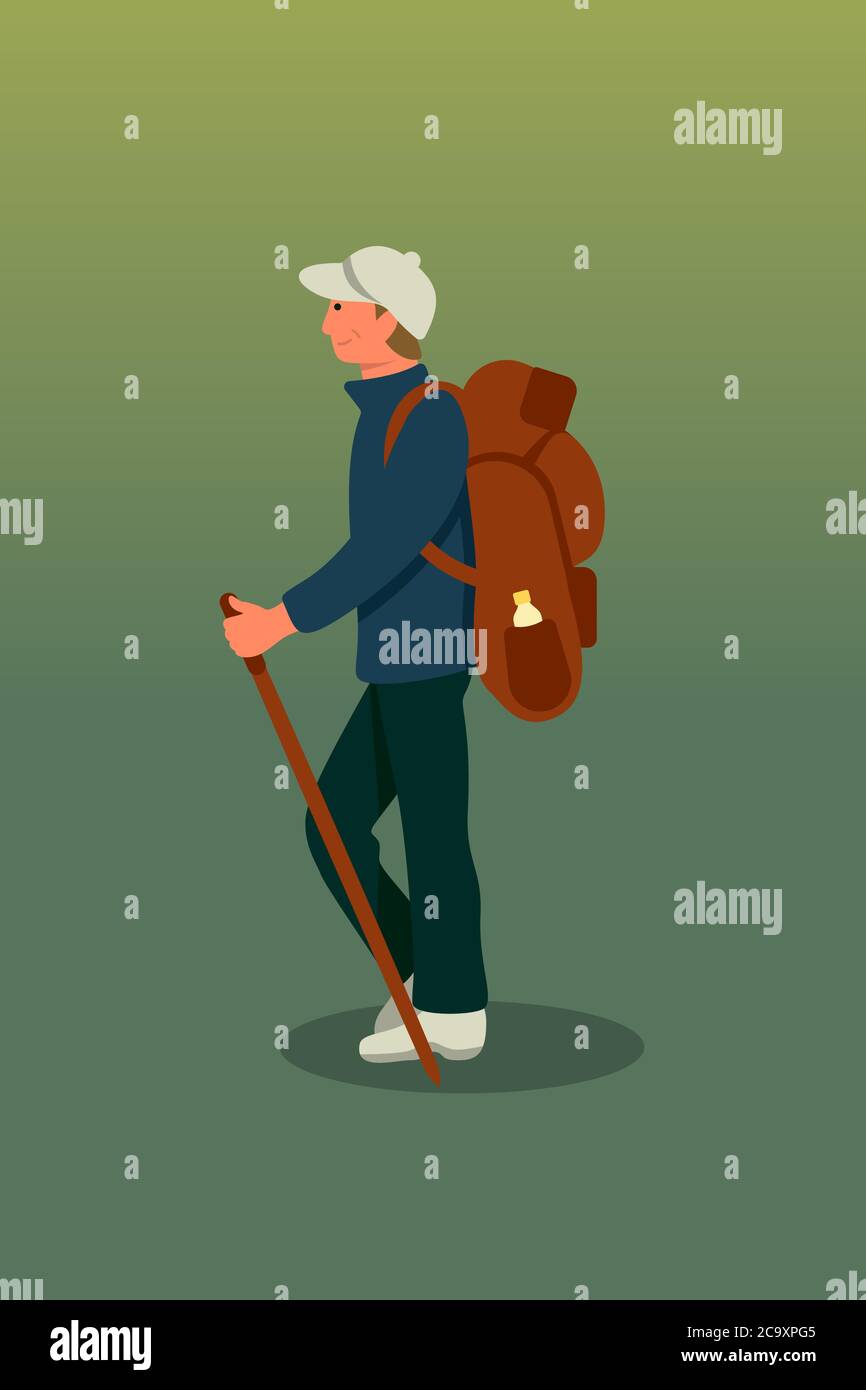 Backpacker trekking cartoon vector illustration Stock Vector Image ...