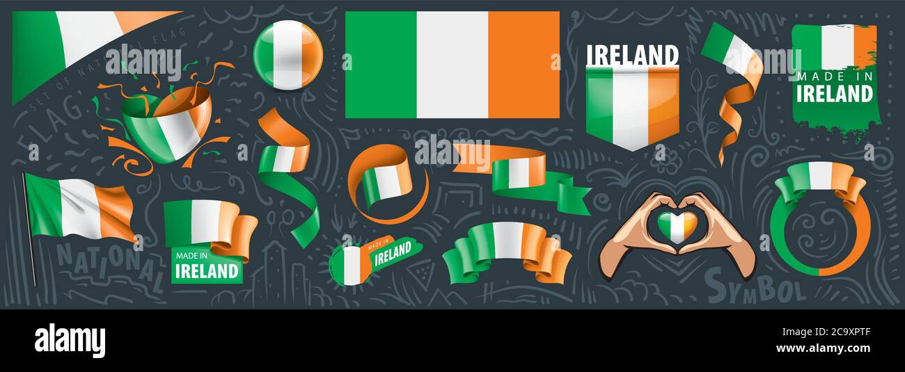 Vector set of the national flag of Ireland in various creative designs ...