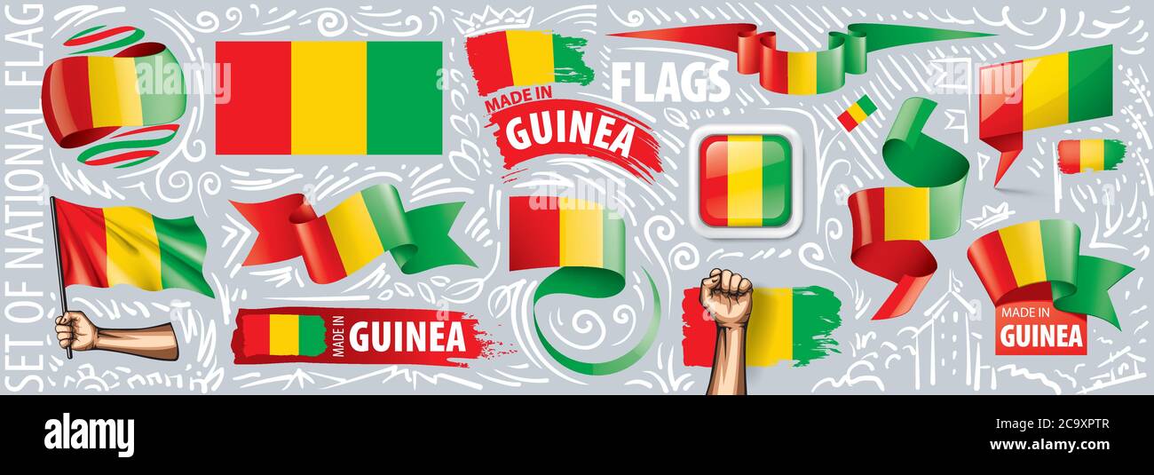 Vector set of the national flag of Guinea in various creative designs ...
