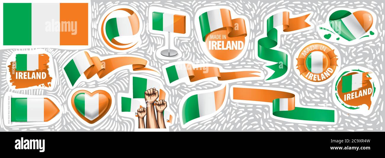 Vector set of the national flag of Ireland in various creative designs ...
